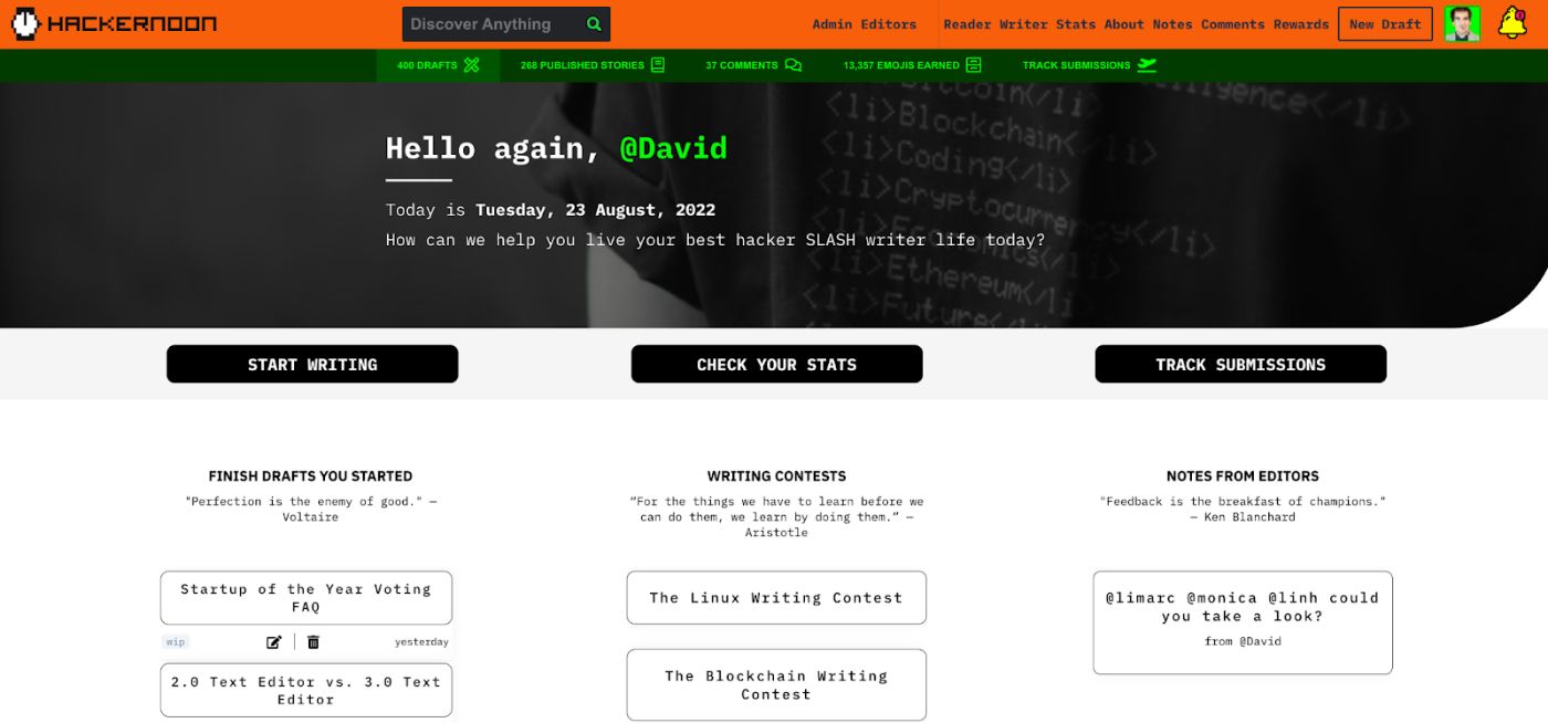 The Noonification: Dash to the New Writer Dashboard (8/31/2022) | HackerNoon
